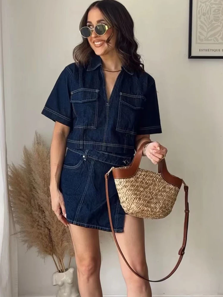 TRAF-New-Fashon-Women-Denim-2pcs-Clothes-Set-Spring-Summer-Long-Sleeve ...