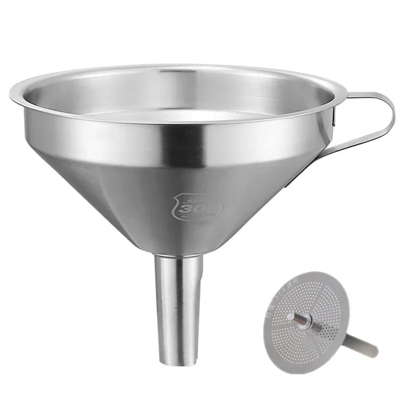 304-Stainless-Steel-Funnel-Metal-Wide-Mouth-Funnel-With-Strainer-Mesh ...