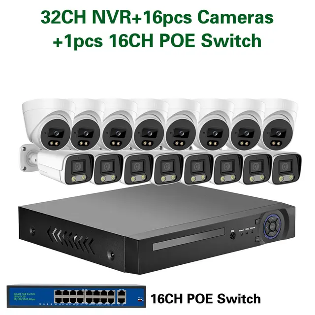 H.265 XMeye CCTV NVR System 32CH 4K Ai Colorful Night Outdoor POE IP ...