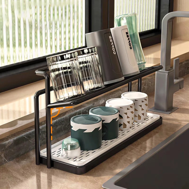 2 layer Bottle Drying Rack Cups Storage Rack with Drain Tray, Mug ...