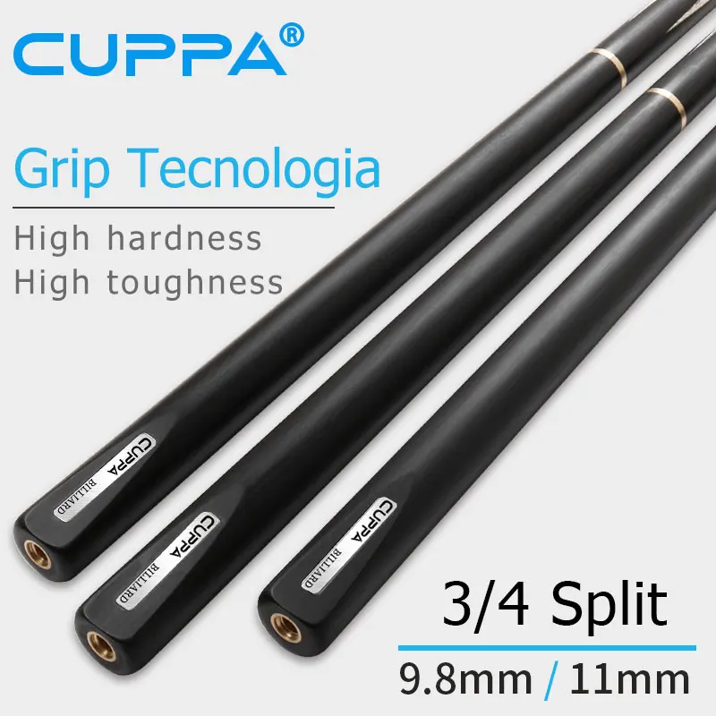 CUPPA-Black-Billiard-Stick-Ash-Wood-Shaft-3-4-Split-Cue-Tip-9-8mm-11mm ...