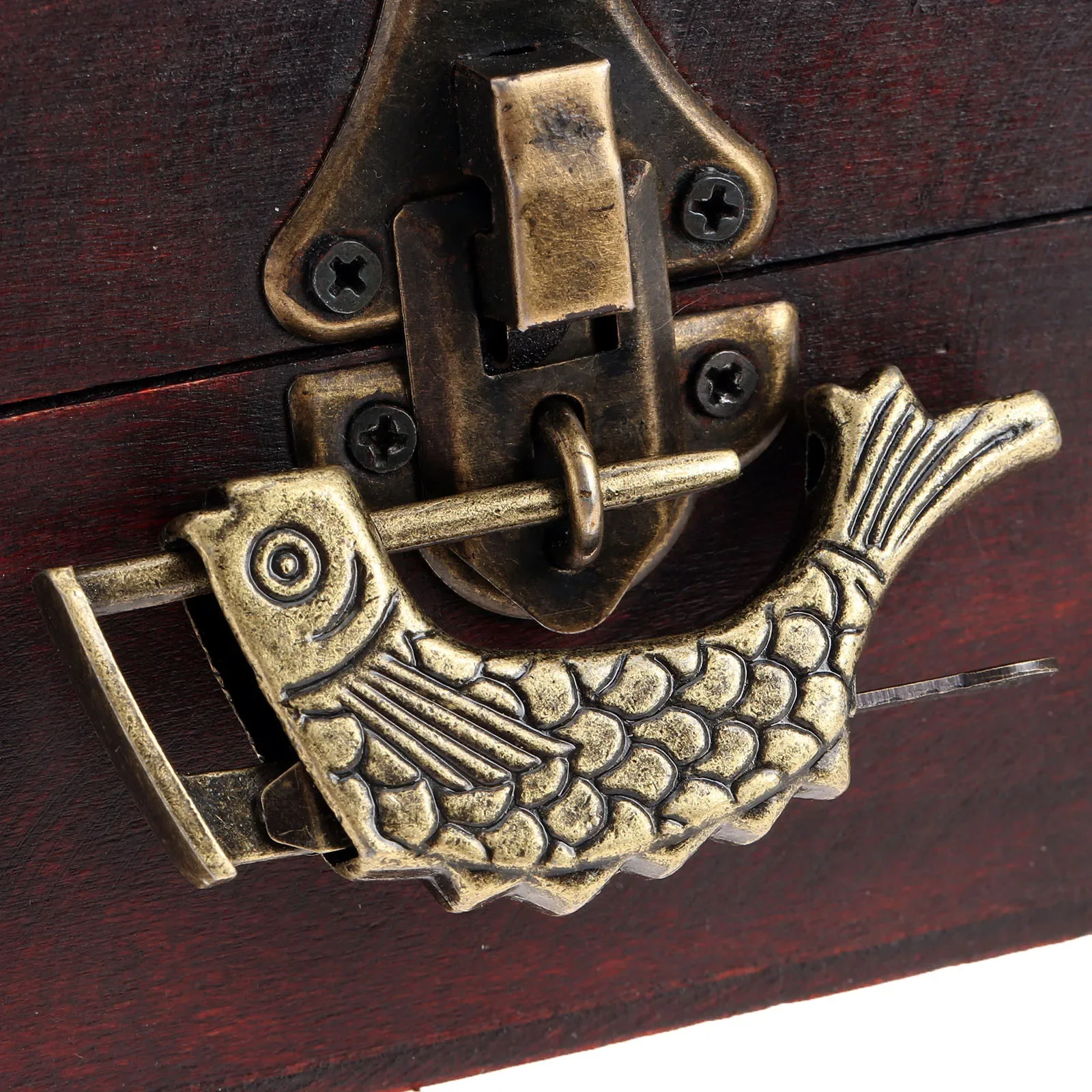 Antique Bronze Alloy Antique Chinese Old Wooden Box Lock Jewelry Chest ...