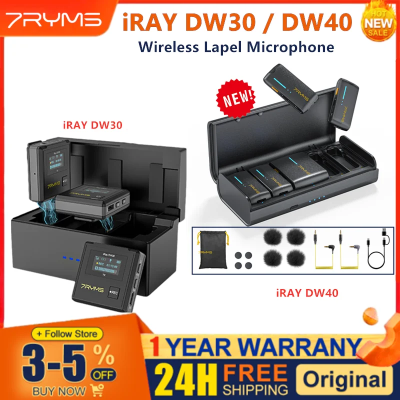 7RYMS-iRAY-DW30-DW40-Wireless-Lapel-Microphone-8G-Recording-2-4G-Dual-Channel-Professional ...
