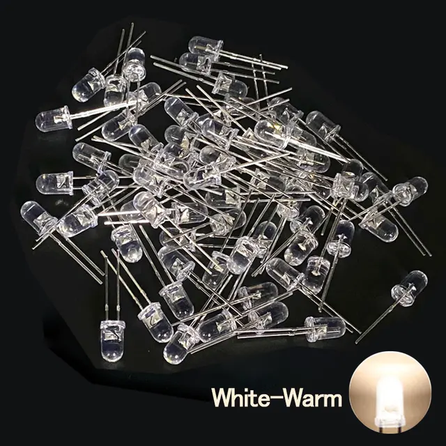 100pcs 5mm LED Diode F5 Assorted Kit White Green Red Blue Yellow Orange ...