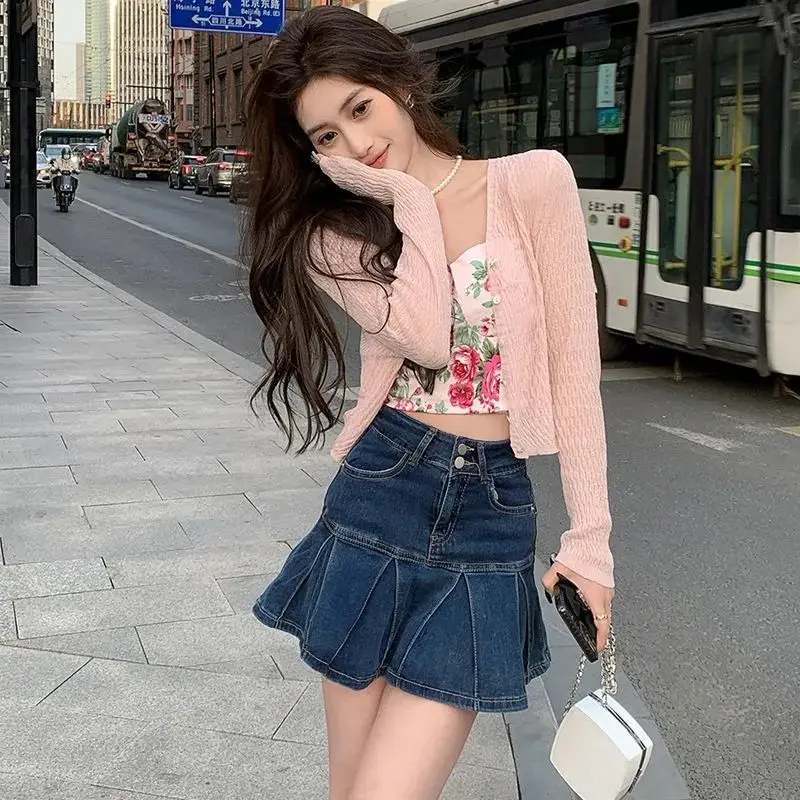 Blue Button Up Pleated Denim Skirt Jisoo BlackPink Fashion