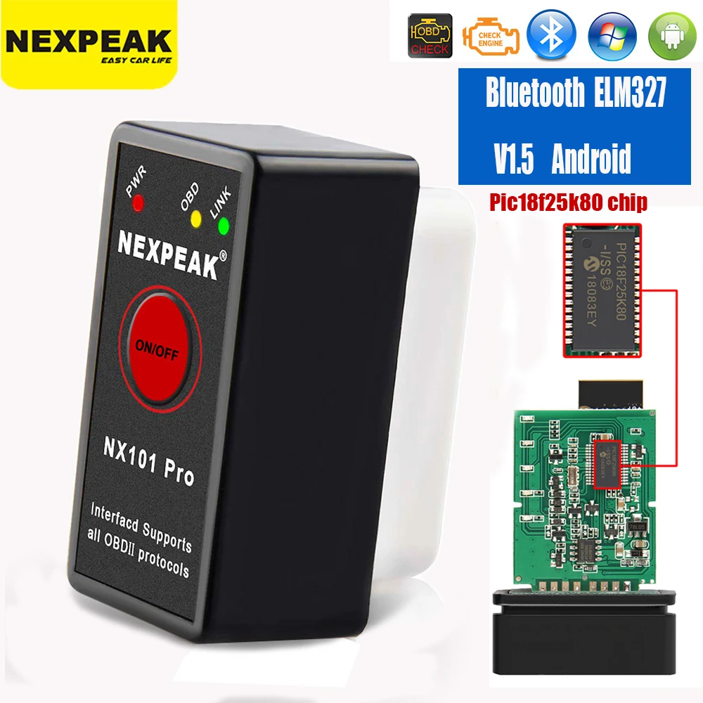 Elm 327 V 1 5 Obd2 Scanner Pic18f25k80 Bt/wifi Elm 327 Nexpeak Nx101 ...