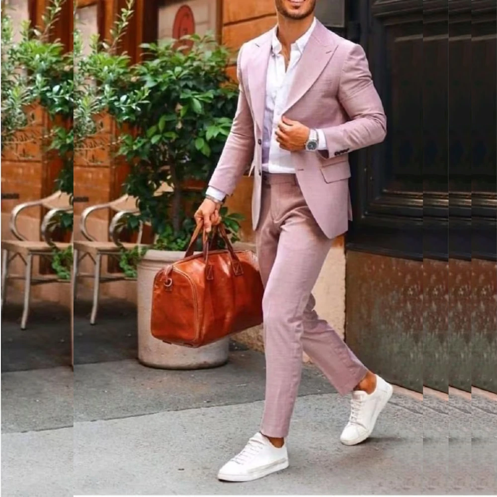 Traje-de-Blazer-rosa-para-hombre-conjunto-completo-con-solapa-de-pico ...