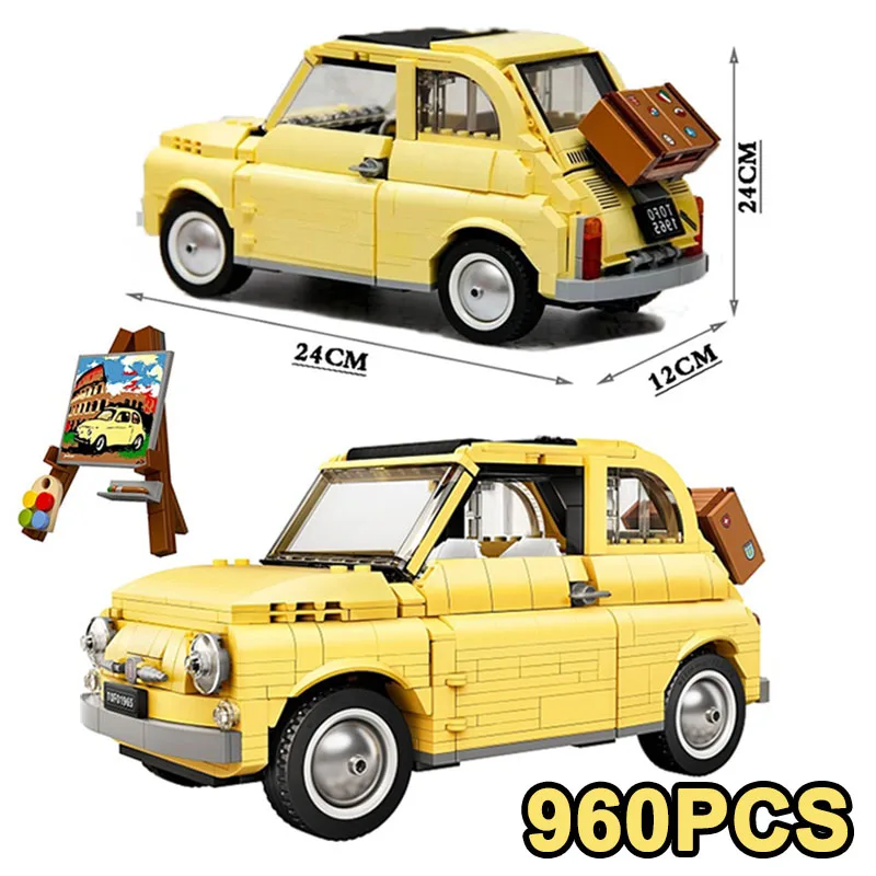 960PCS-Technical-Fiat-500-Building-Blocks-10271-Classic-Yellow-Car ...