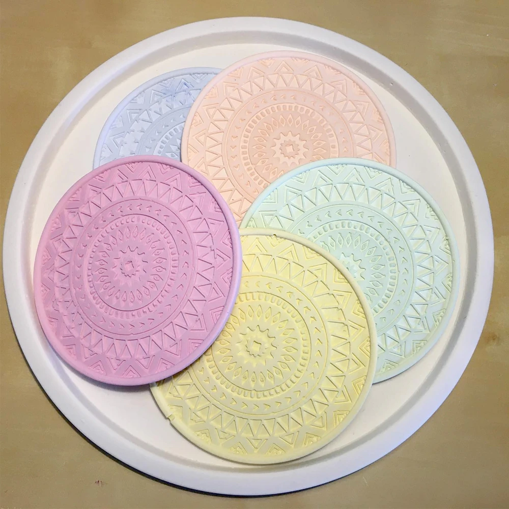 Round Coaster Silicone Mold DIY Mandala Coffee Cup Pad Making Plaster ...