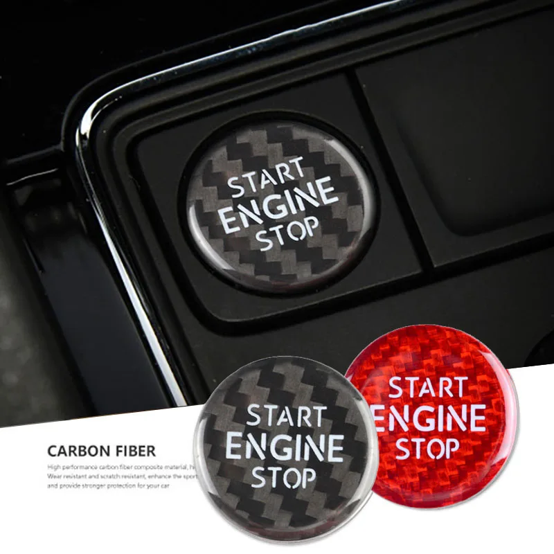 Carbon-Fiber-Engine-Start-Stop-Button-Interior-Trim-Cover-Sticker-For ...