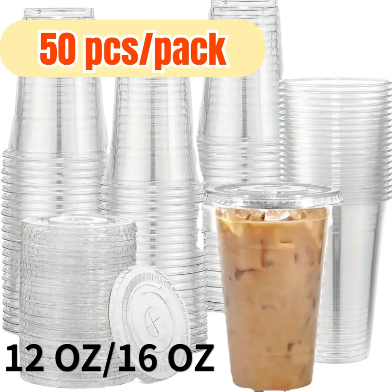 12-16-OZ-Plastic-Cup-with-Lid-Transparent-Disposable-Plastic-Cup-Party-Ice-Coffee-Milkshake ...
