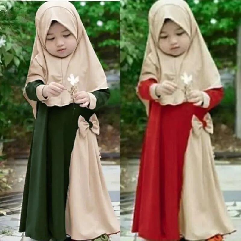 Baby Girls Muslim Long Sleeve Dress Kids Prayer Hijab Abaya Sets ...