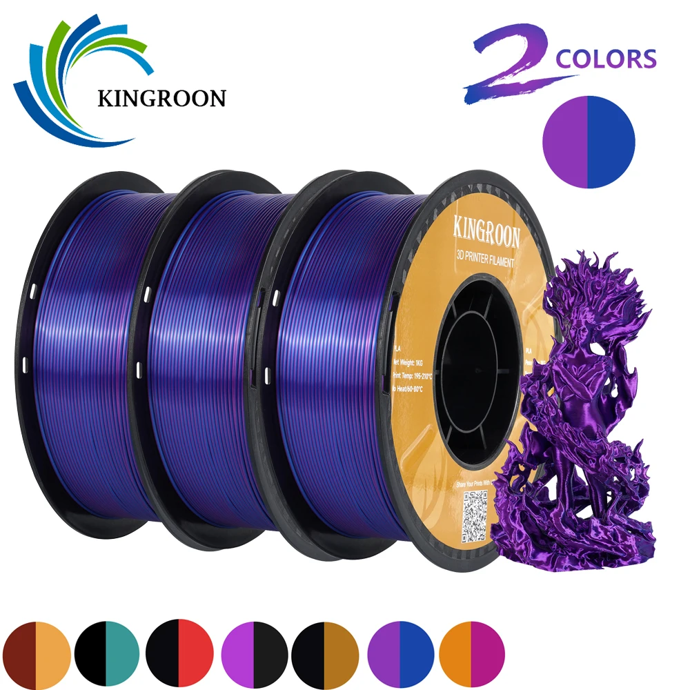 KINGROON Dual-color Silk PLA Filament 1.75mm 2 Color Coextrusion Glossy ...