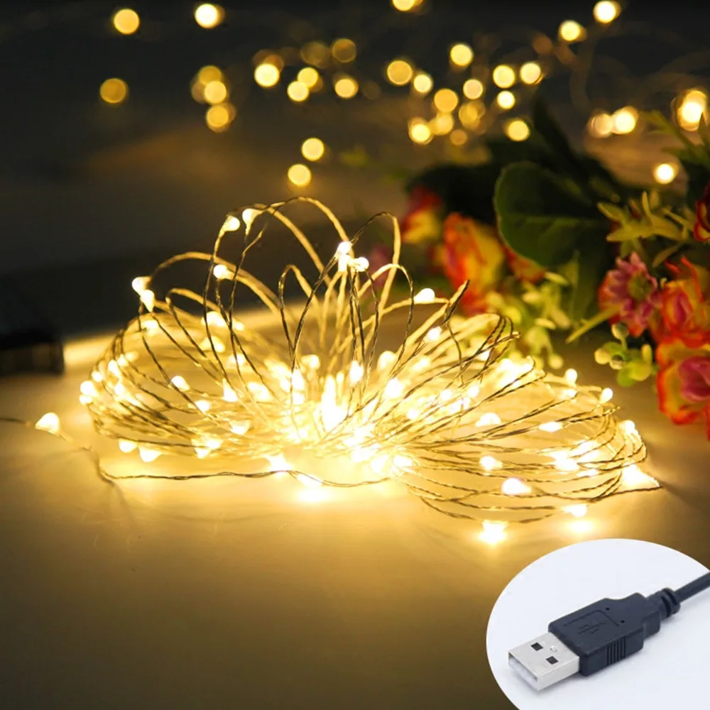 1pcs 5M 10M USB LED String lights 50/100leds Silver Wire Fairy Garland ...