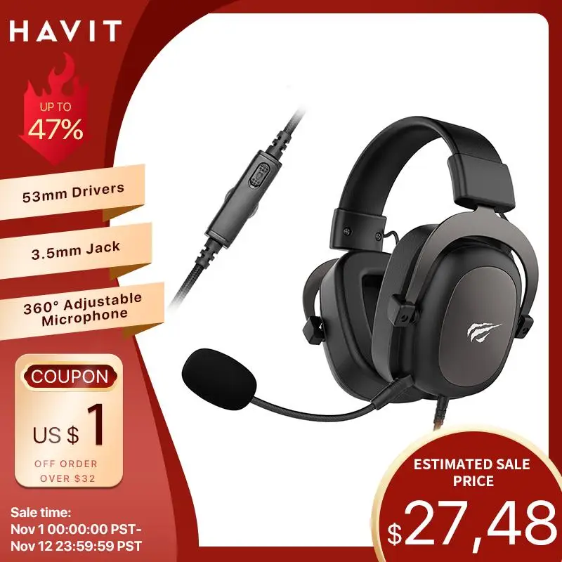 HAVIT-H2002D-Headset-com-fio-para-gamer-PC-3-5mm-PS4-Headsets-Surround ...