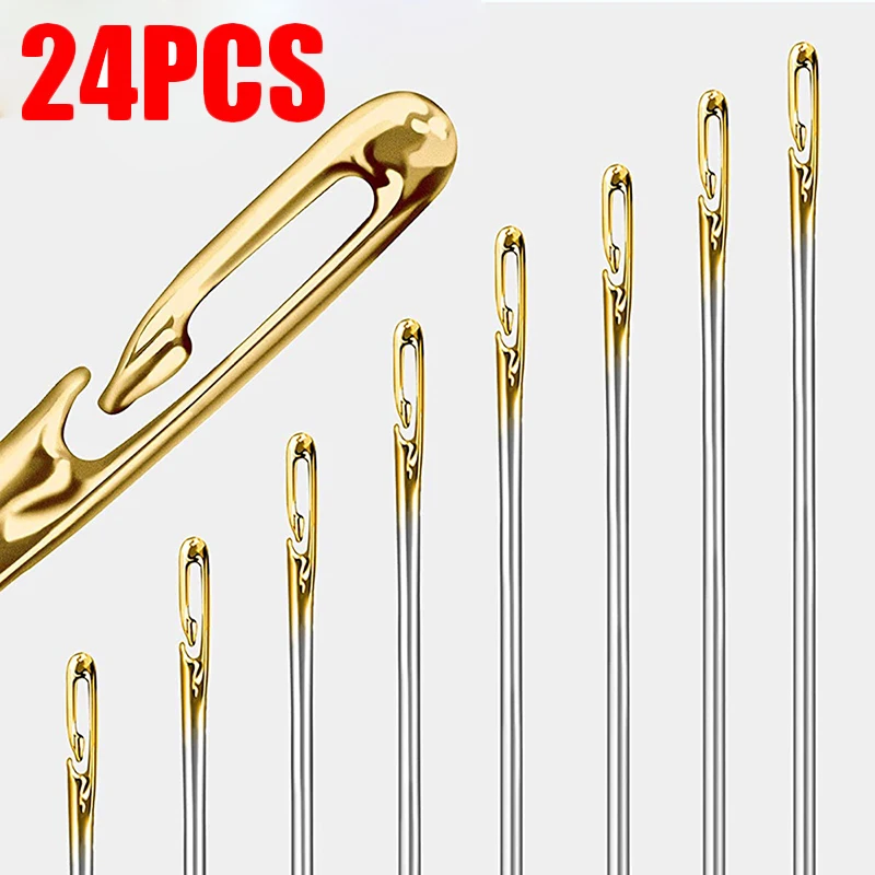 12/24Pcs Blind Sewing Needles Elderly Big Hole Stainless Steel Needle ...