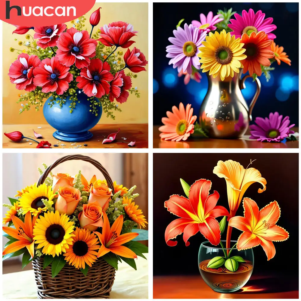 HUACAN Full Drill Diamond Painting Art Vibrant Floral Arrangement Resin ...