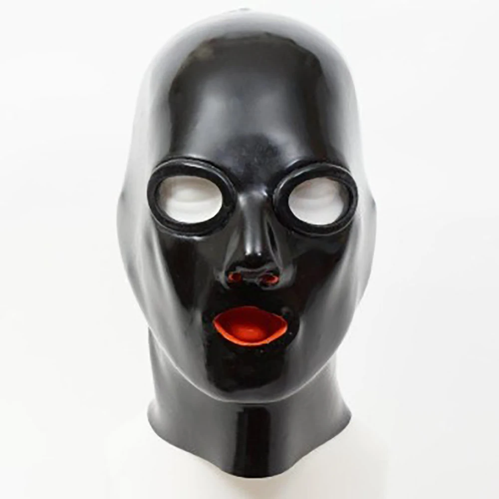 Rolled Eyes Black Latex Hood Headgear Men Women Unisex Cosplay Face ...