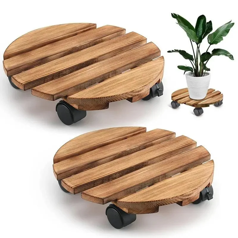 Multifunctional-Planter-Base-With-Wheels-Wood-Thickened-Round-With ...