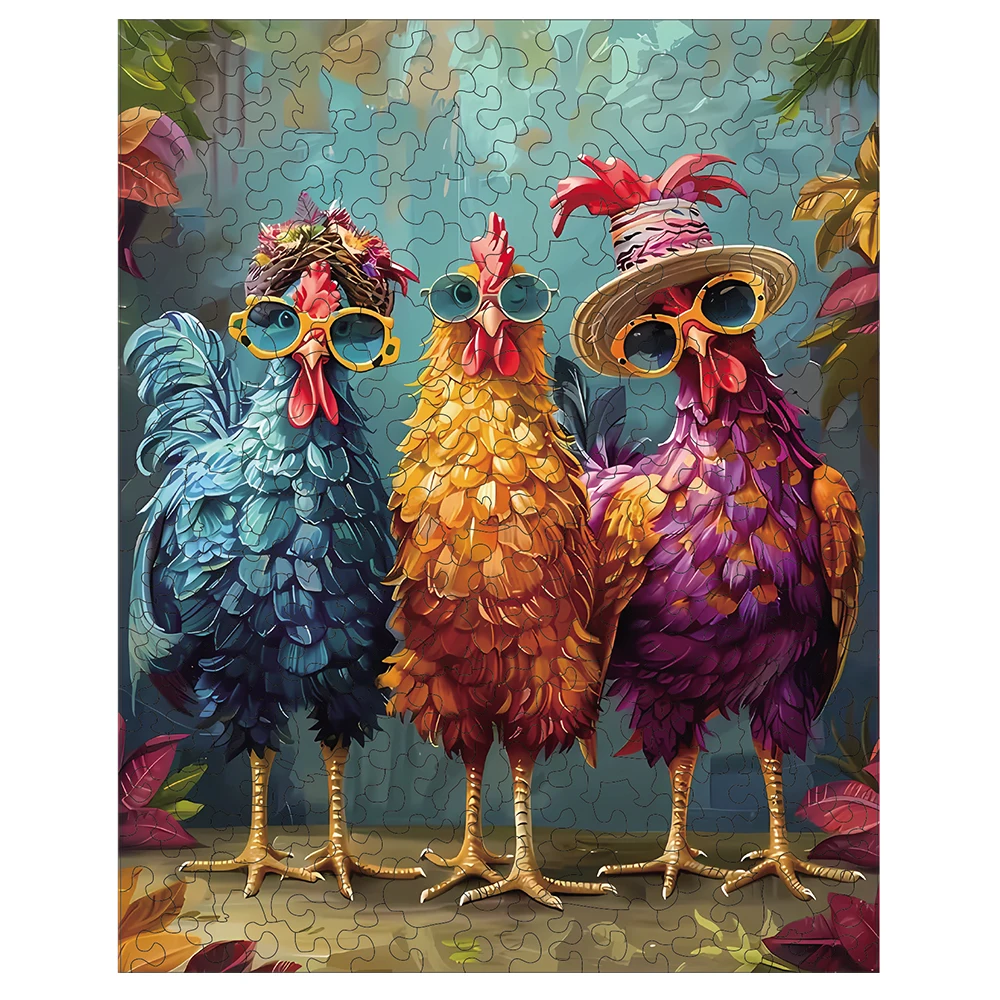 Colorful big roosters Wooden Puzzle, Irregular Animal shaped Pieces ...