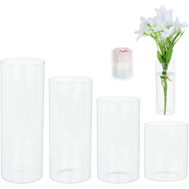 4PCS Glass Cylinder Vase 4 Styles Pillar Glass Vase Decorations Clear ...