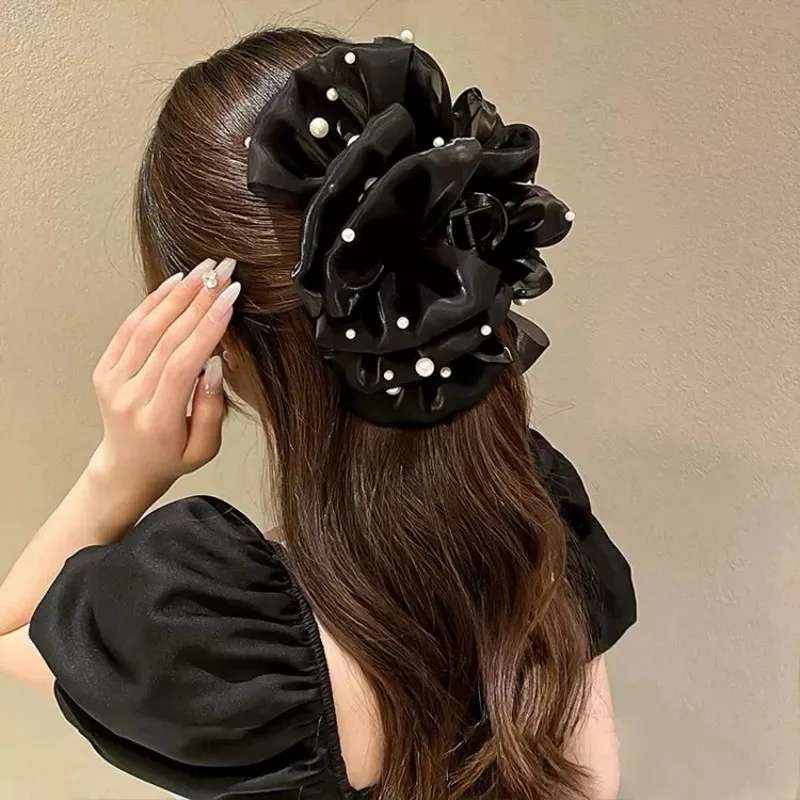 Temperamental Multi-Layered Bow Bubble Mesh Pearl Clip Hair Accessories ...