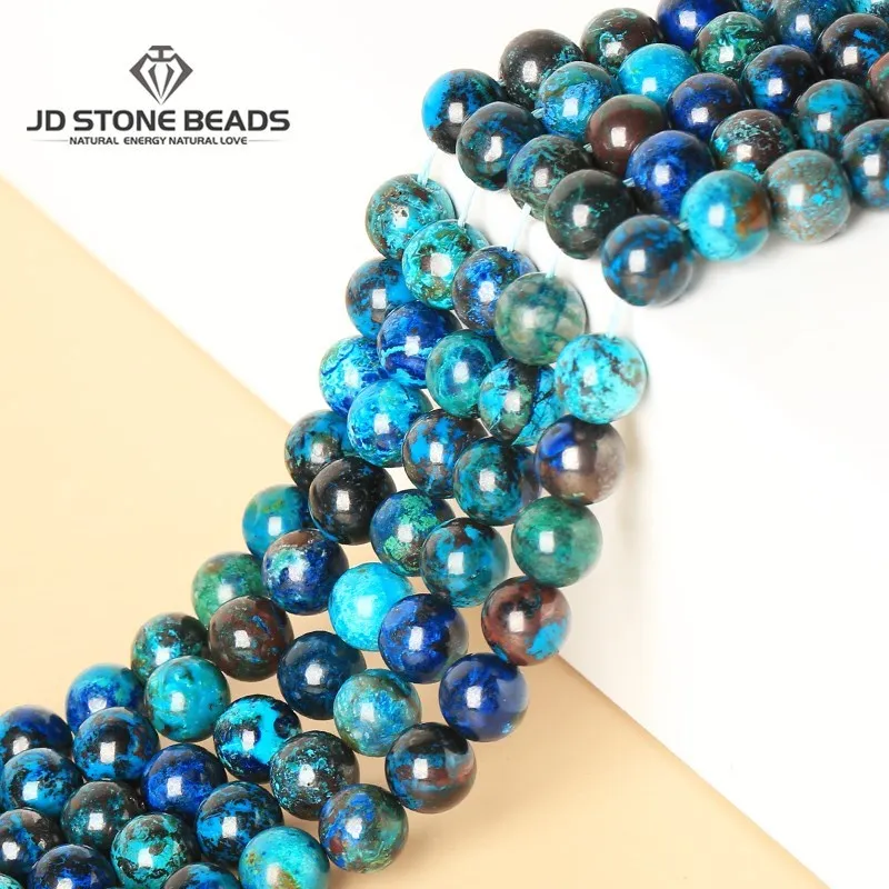 Natural Blue Azurite Stone Beads Round Loose Spacer Malachite Copper ...