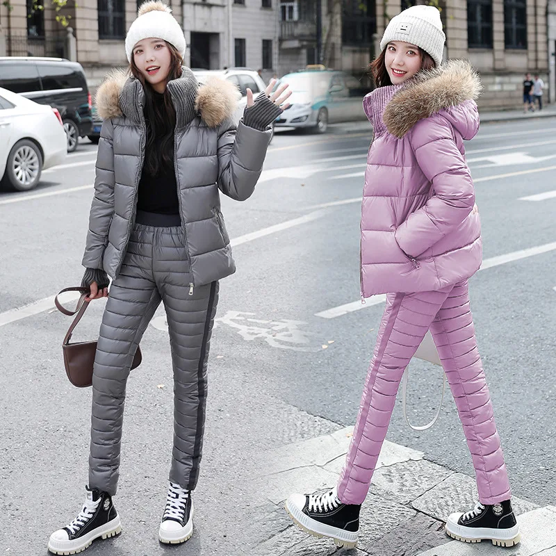 Long-Sleeve-Hooded-Coat-and-Cotton-Pants-for-Women-Casual-Parka-Thick ...