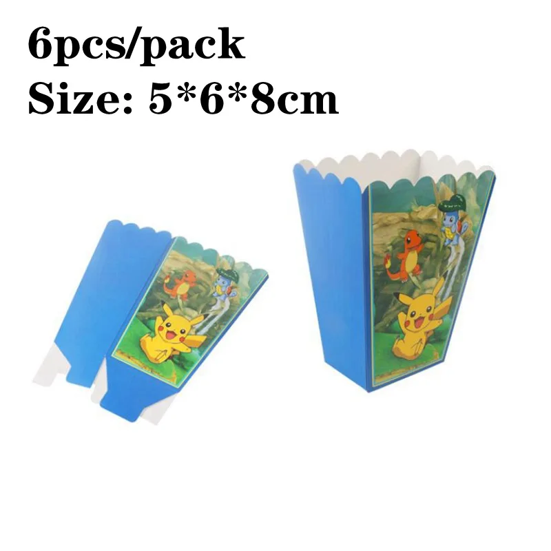 6pcs Pokemon Pikachu Popcorn Box Party Favor Treat Box for Anime ...
