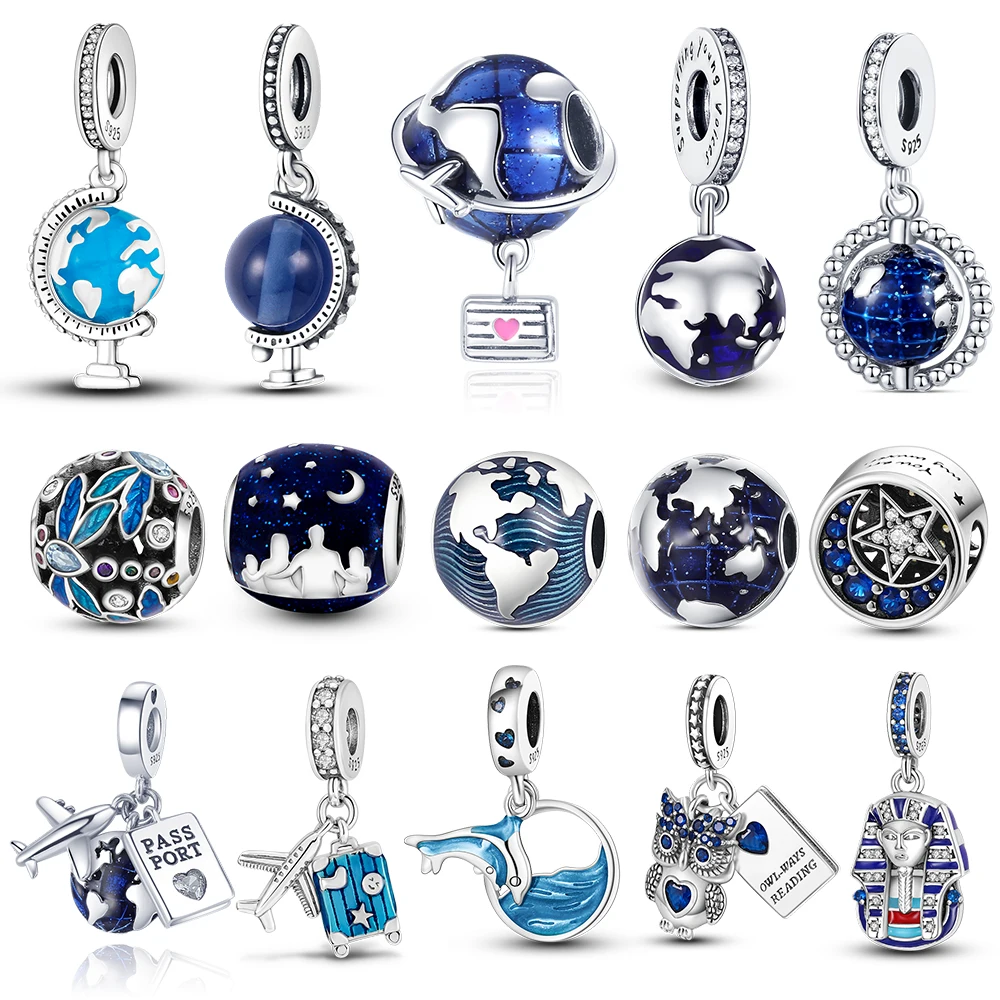 MULA Blue Series World Globe 925 Sterling Silver Earth Airplane Charms ...