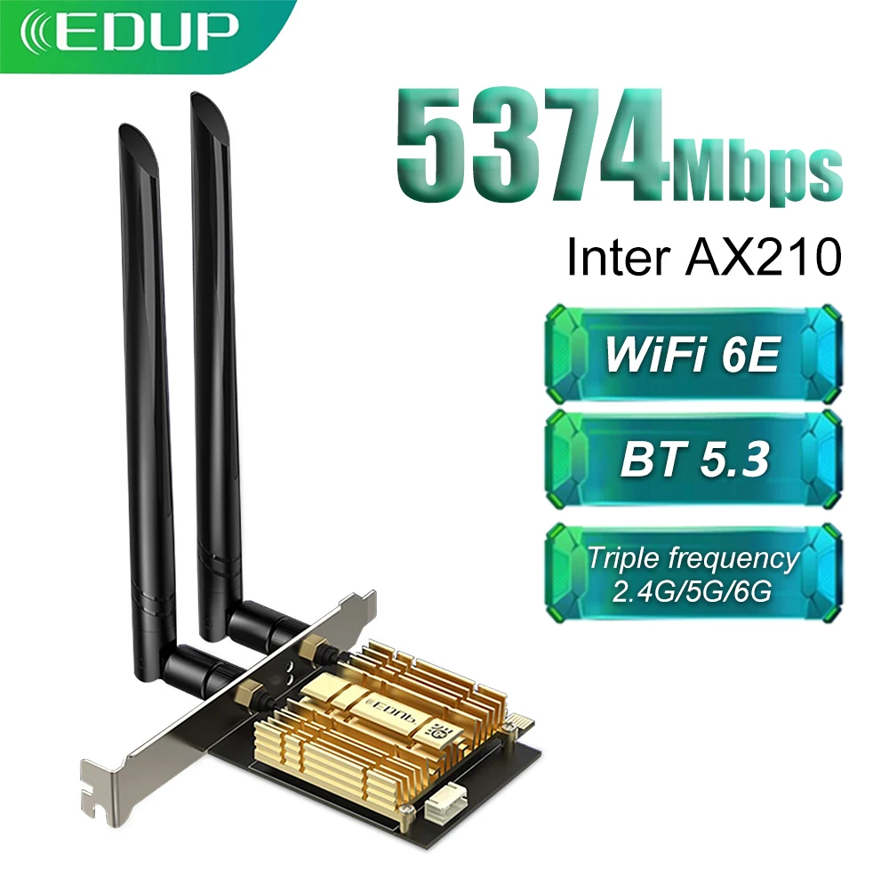 EDUP WIFI 6E Intel AX210 Chipset PCI Express Adapter 5374Mbps Blue tooth 5.3 Dual Band Wi Fi ...
