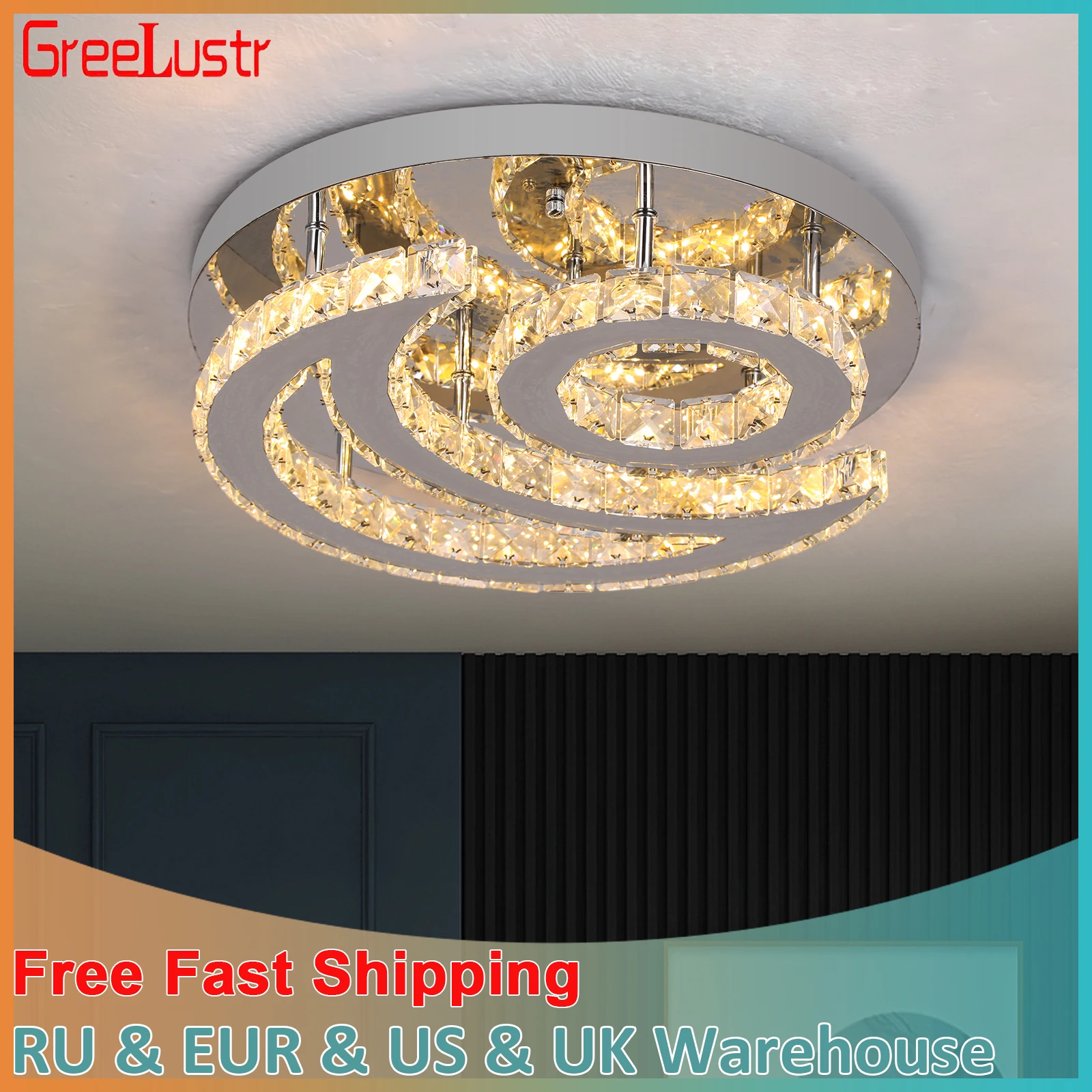 Modern Ceiling Lamp Crystal Led Sun Moon Design Chandelier Pendant ...