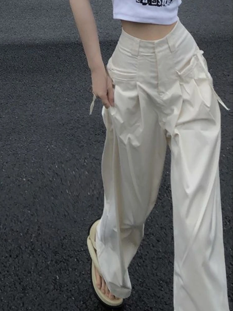 Vintage-Y2K-Wide-Leg-Pants-Women-White-Strappy-Designer-Streetwear ...