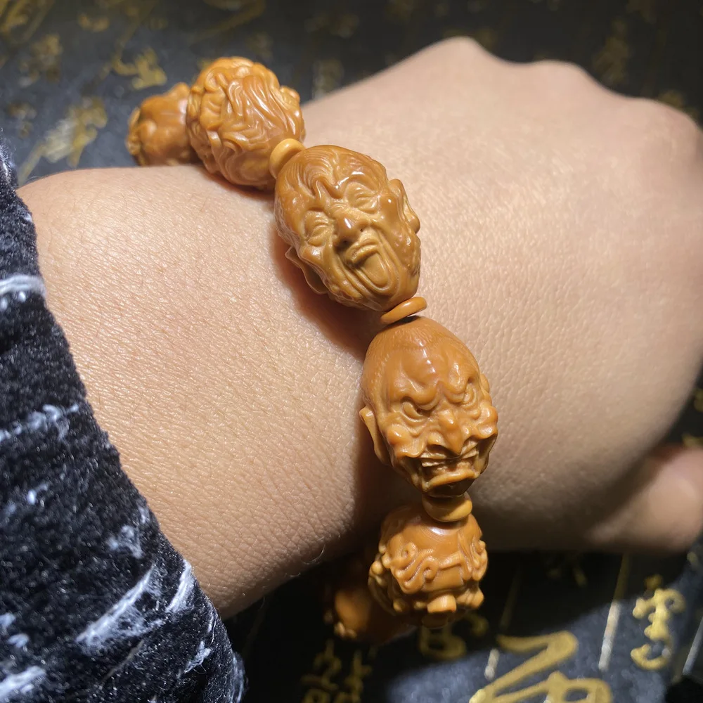 Natural Olive Kernel Bracelet 18 Luohan Carved Double-sided Luohan ...
