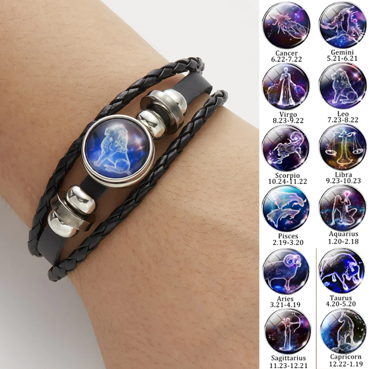 12-Zodiac-Signs-Constellation-Charm-Luminous-Bracelet-Men-Women-Vintage ...