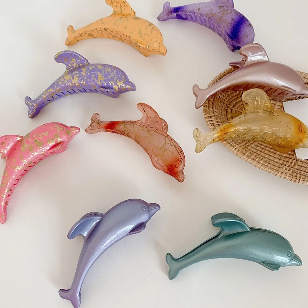 Women Fashion Large Dolphin Hair Claw Clips Blue Crab Hair Pin Powder ...
