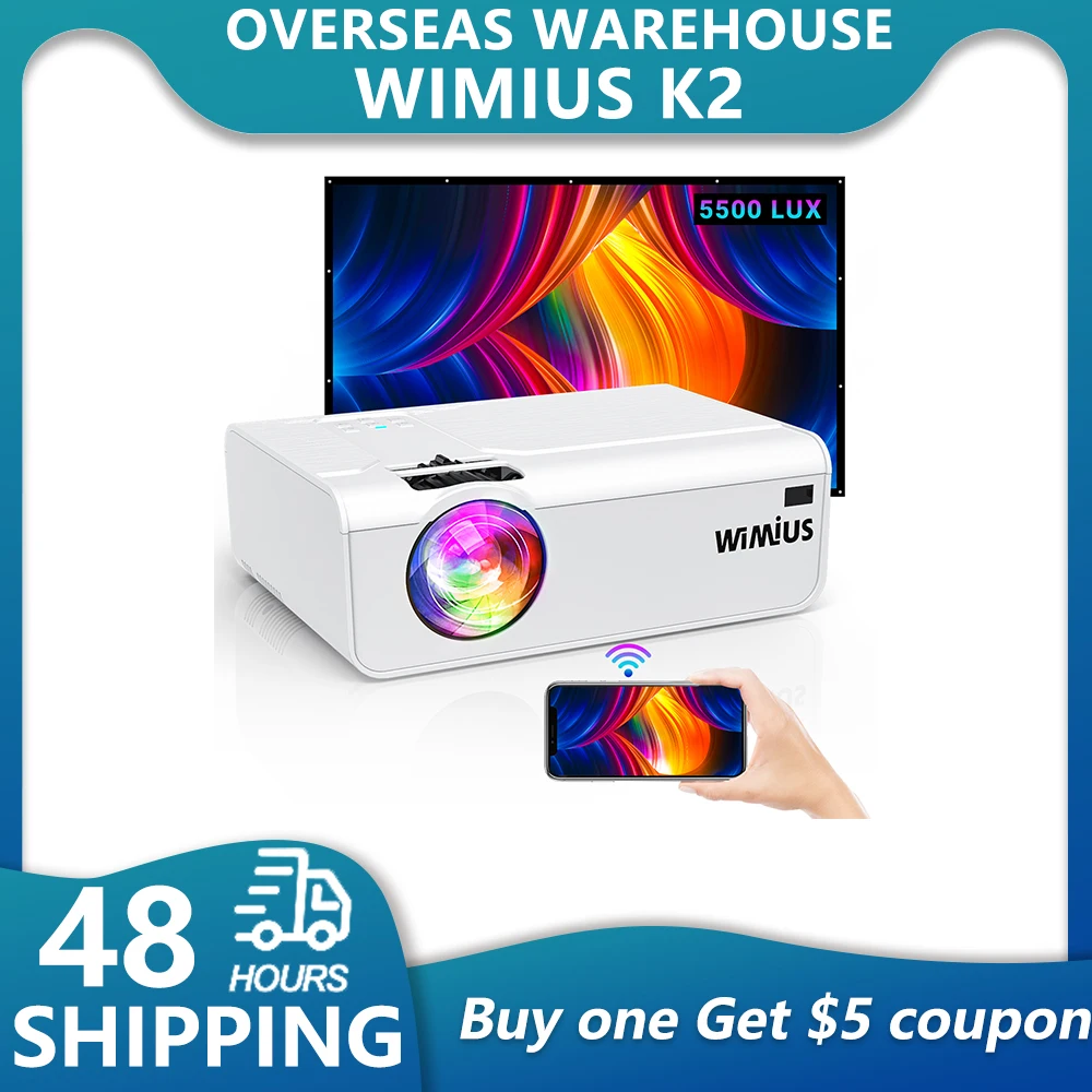 WIMIUS Mini Projector K2 Support 1080P WiFi Projector Full HD Video ...