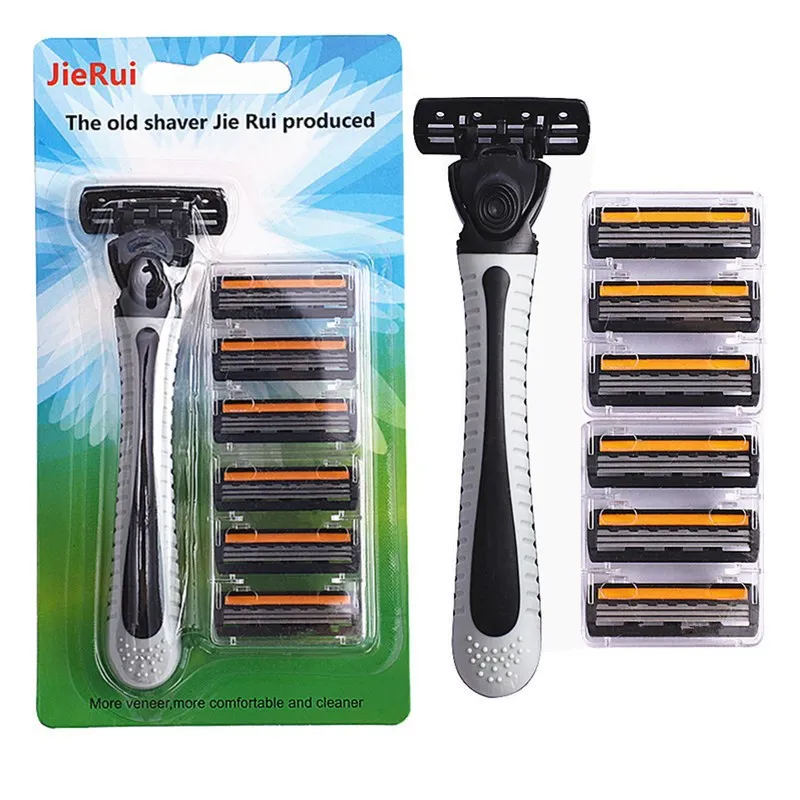 1-Holder-6-Blades-Stainless-Steel-Razor-Changeable-Shaver-Head-3-layer ...