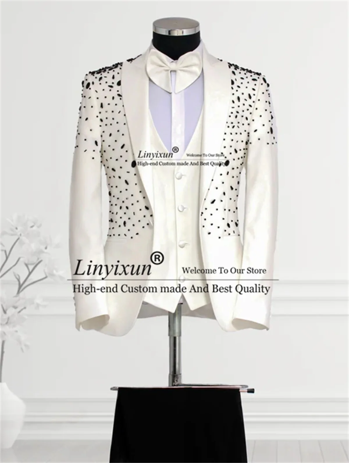 Rhinestone Decorated Tuxedos Men Suits Glitter Beaded Customized Groom ...