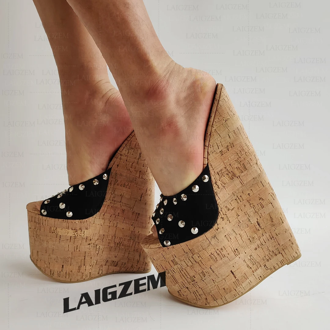 LAIGZEM Vrouwen Sandalen 10 CM Platform Wiggen 25 CM Slip Op Pompen ...