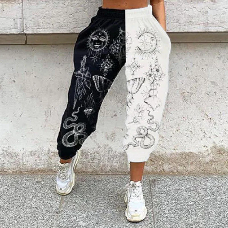 Women-Pants-HIgh-Elastic-Waist-Sun-and-Moon-Print-Sweatpants-Streetwear ...