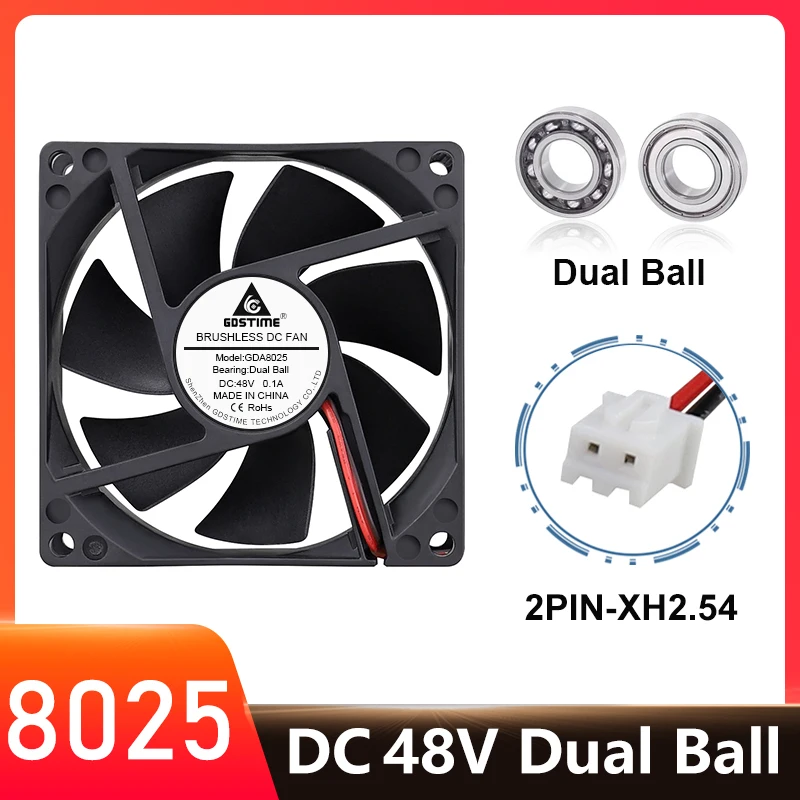 1PCS-Gdstime-DC-48V-2Pin-80mm-80x80x25mm-8CM-8025-Ball-Bearing-Cooling ...