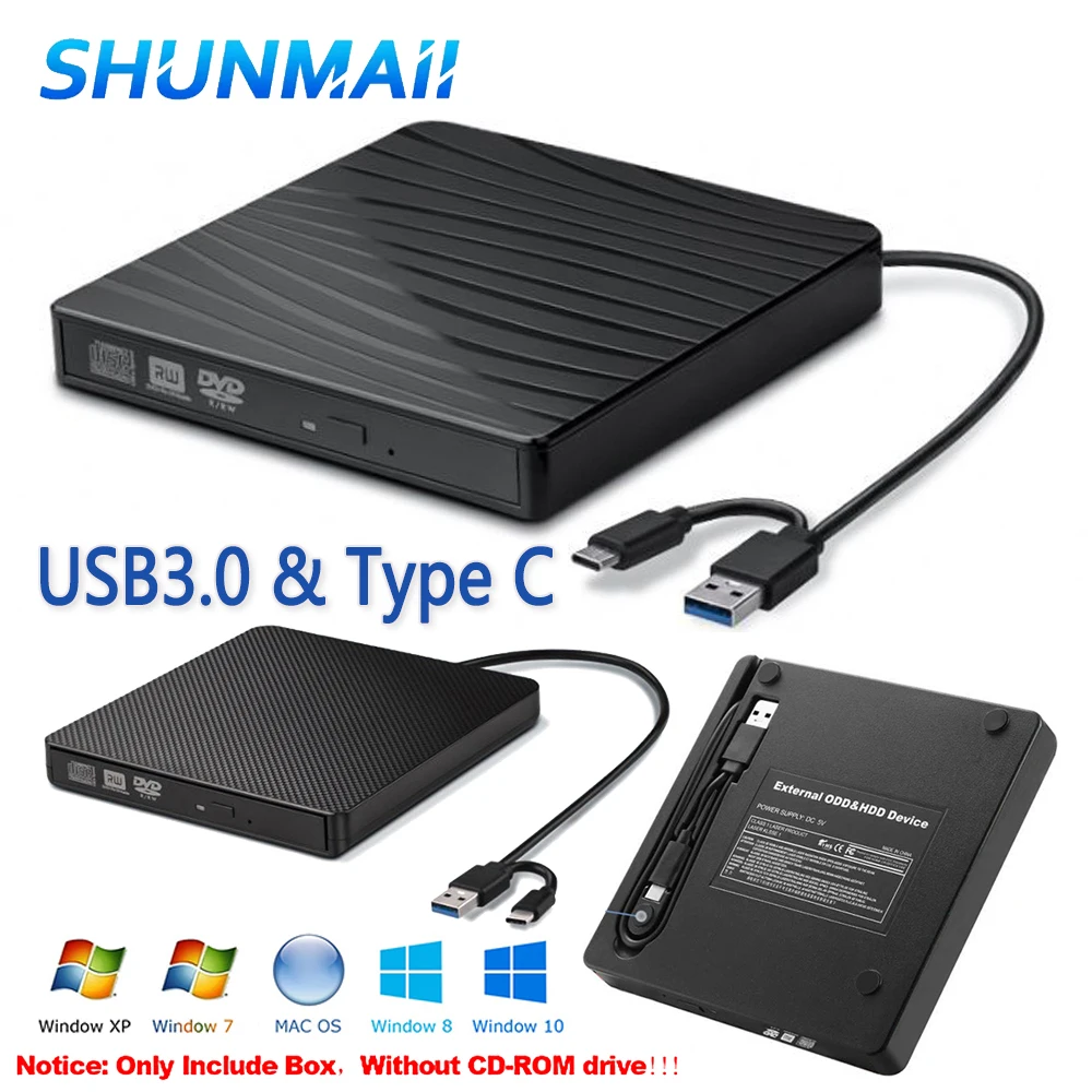 For-12-7mm-SATA-USB3-0-Type-C-External-DVD-Burner-Optical-Drive-Case-CD ...