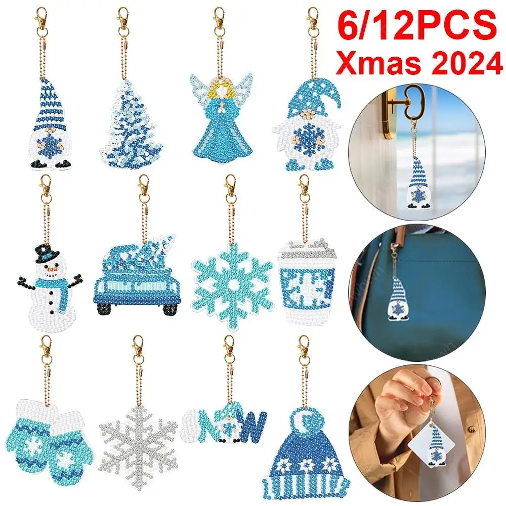 6/12pcs DIY Diamond Painting Keychain Pendant Xmas Tree Hanging ...