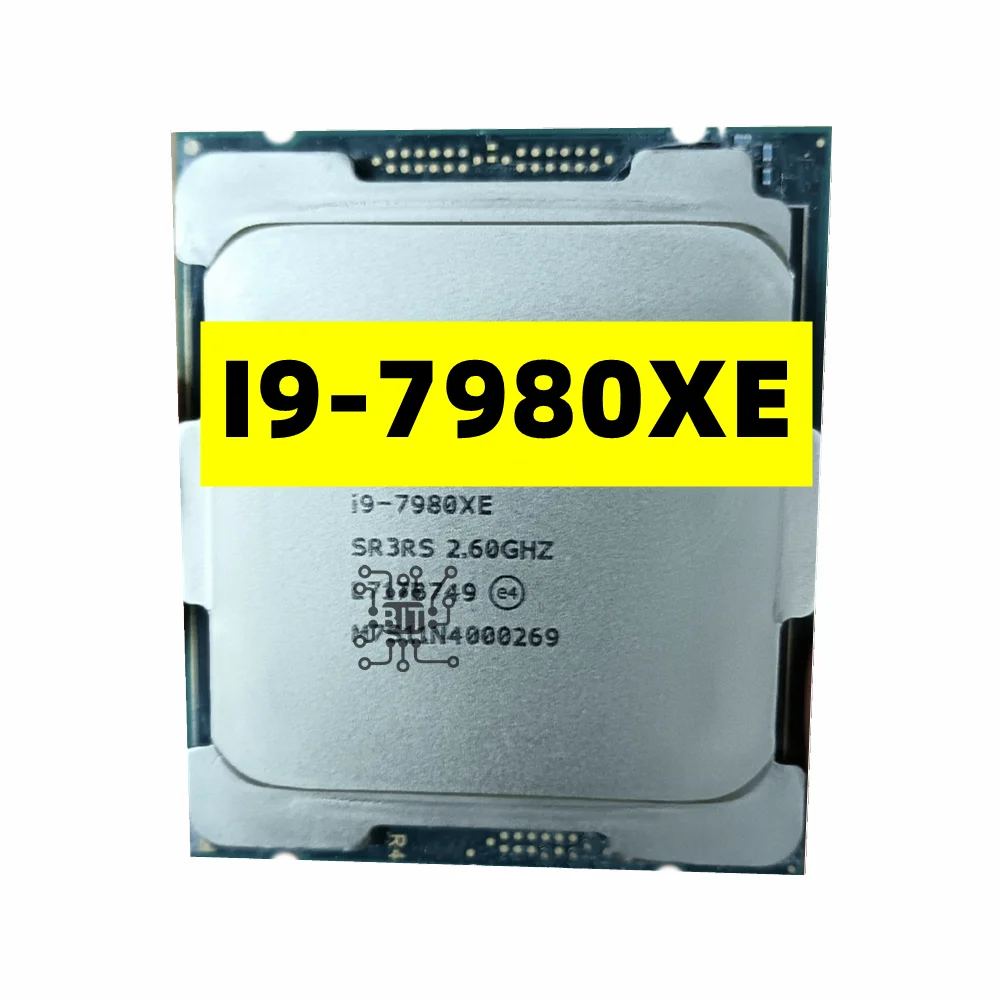 데스크톱 X299 마더보드용 중고 I9 7980XE CPU, 14 nm, 18 코어, 36 스레드, 2.6GHz, 24.75MB TDP, 165W 프로세서, LGA2066