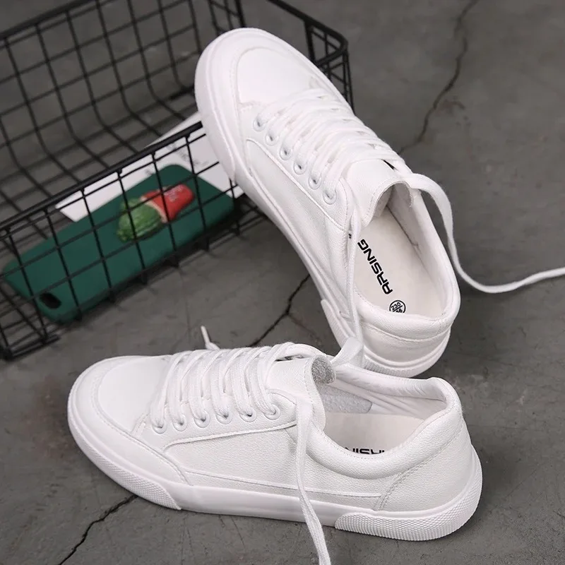 Big-Size-42-44-White-Leather-Shoes-Women-s-Low-Top-Sneakers-Vulcanize ...