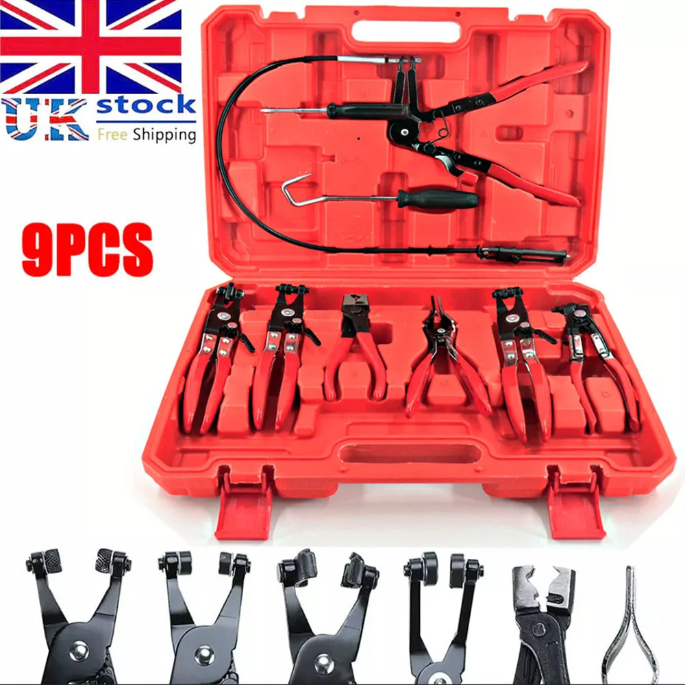 Automotive Flexible Hose Clamp Clip Pliers Set Swivel Jaw Flat Angled ...