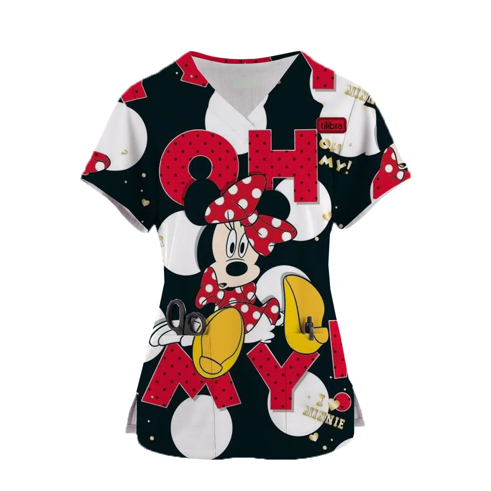 Disney-Mickey-Mouse-Print-Nurse-Uniform-Cute-Minnie-3D-V-Neck-Pocket ...