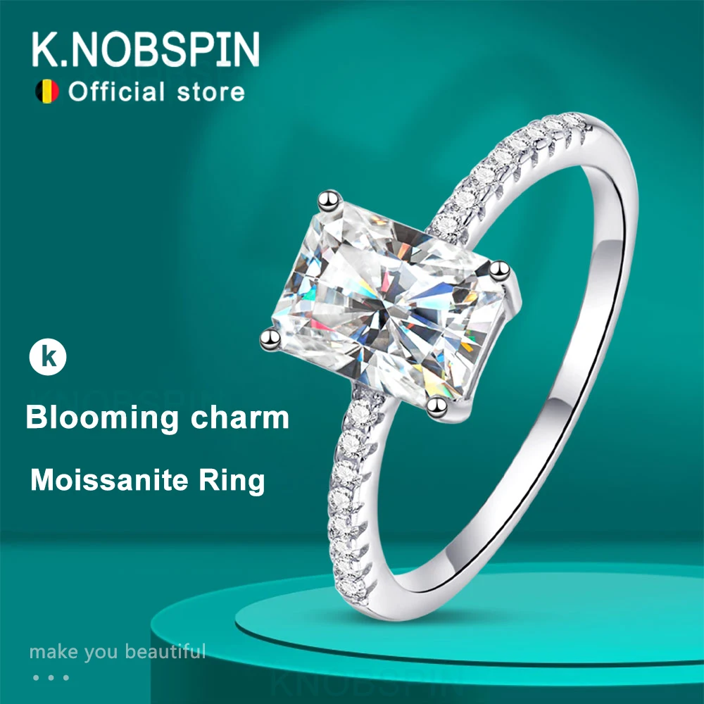 KNOBSPIN D VVS1 Emerald Moissanite Rings for Women 4 Prong Classic Trendy Fine Engagement ...