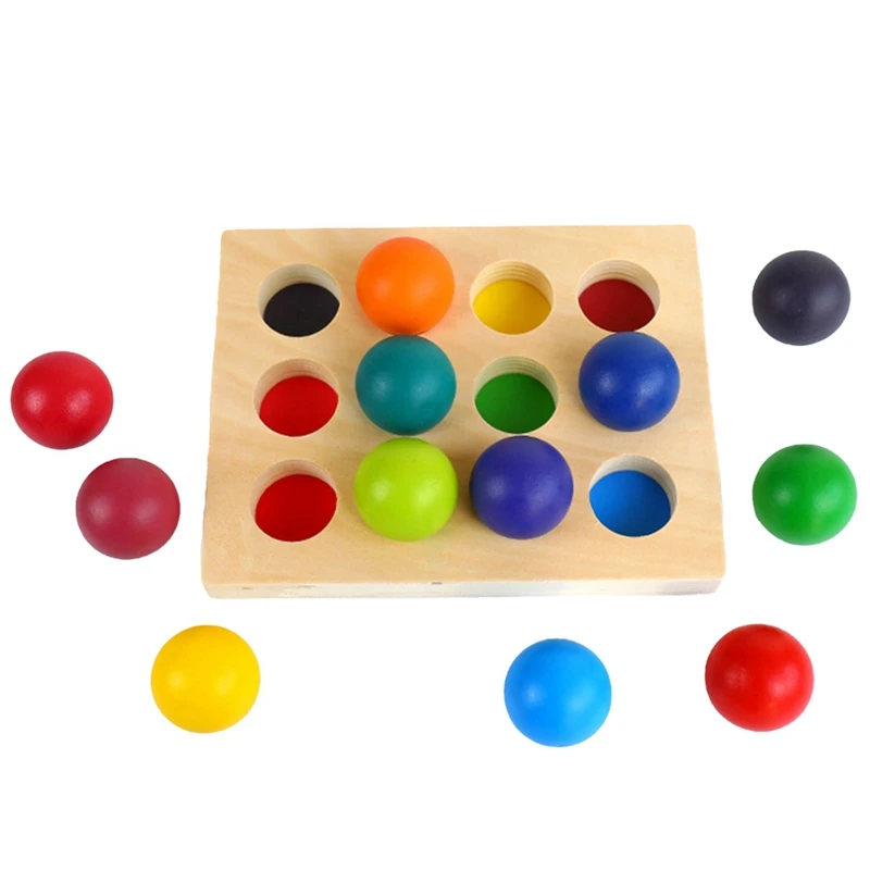 Wooden-Rainbow-Matching-Ball-With-Tray-Color-Sorting-Board-Educational ...
